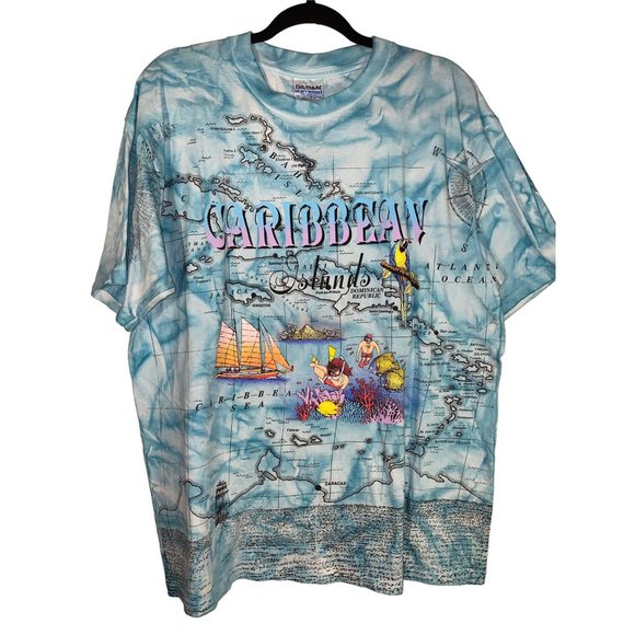 Gildan | Shirts | Vintage All Over Print Shirt Caribbean Islands Map ...